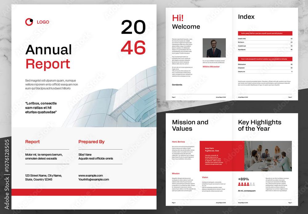 Red And White Annual Report Stock Template | Adobe Stock