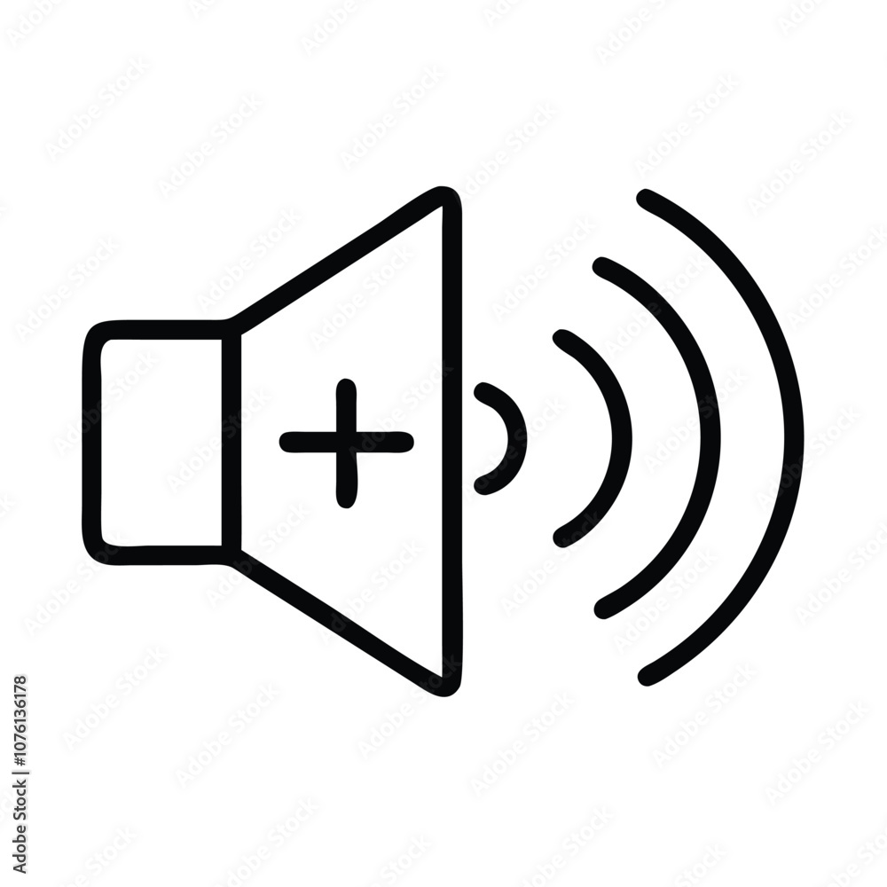 Volume increase speaker icon with sound waves, Vector illustration of a ...