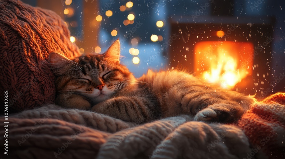 cute anime wallpaper of a fluffy cat napping in a cozy living room ...
