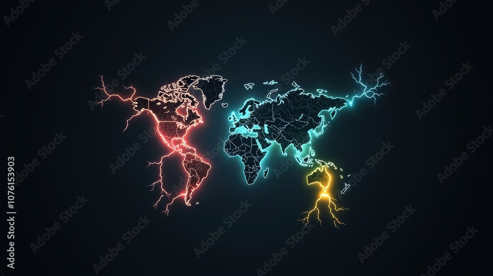 ภาพประกอบสต็อก A cartoon map showing the areas of the world where ...
