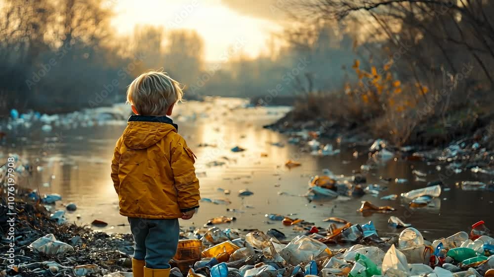 Young Boy Standing Near Polluted River, Pollution, Plastic Pollution, River Pollution ...