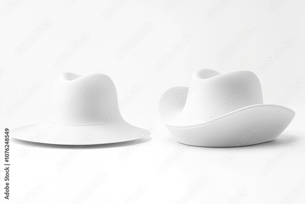 3/4 front angle and back view of a white hat mockup. The hat is ...