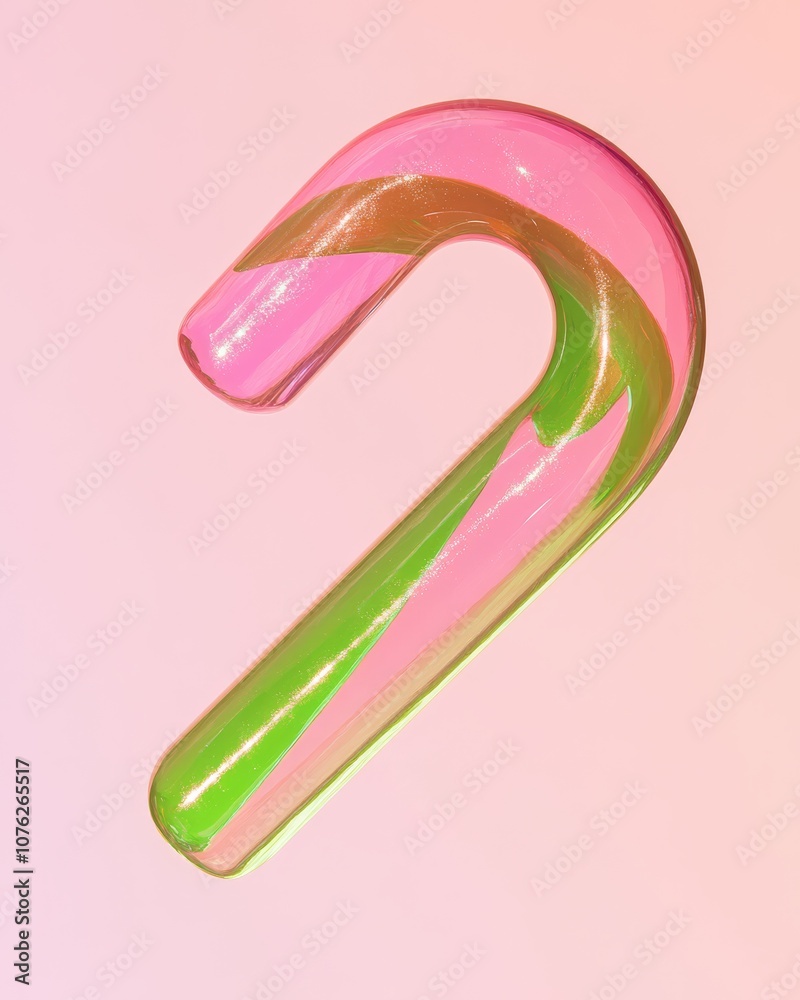 Candy cane twisted in vibrant shades of neon green and pastel pink on a ...