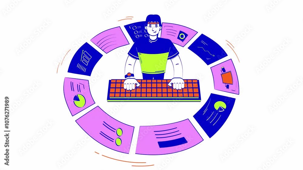 Data analytics business reports doodle animation. Key performance ...
