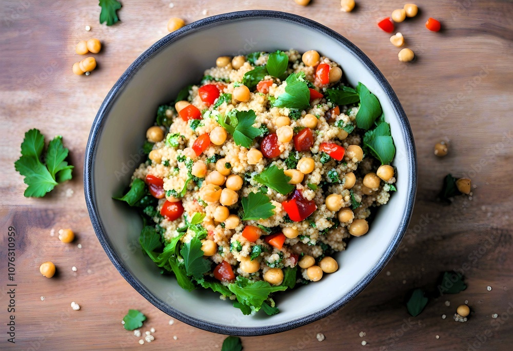 Bright and vivid quinoa and chickpea salad, overflowing with fresh ...