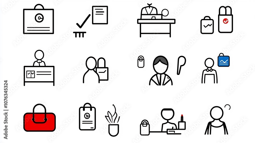 Comprehensive Line Icon Set Depicting and Check in Processes Including ...