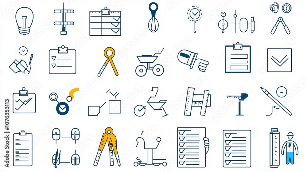 Collection of control icons featuring checklist review and inspection ...