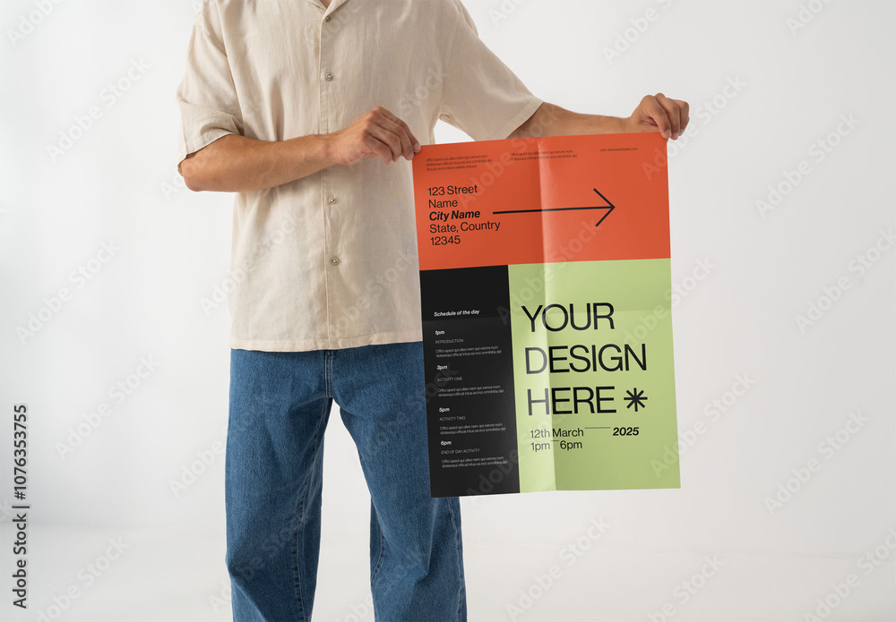 Mockup Of Man With Customized A2 Poster Stock Template | Adobe Stock