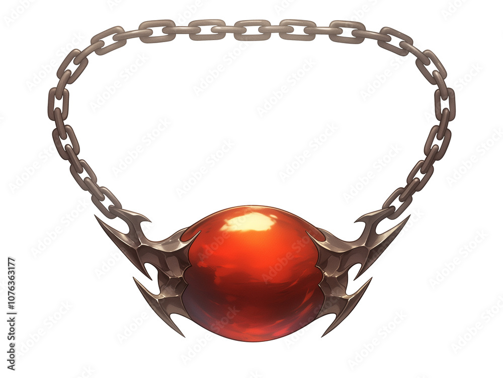 mystical red amulet with metallic chain and intricate design, isolated ...