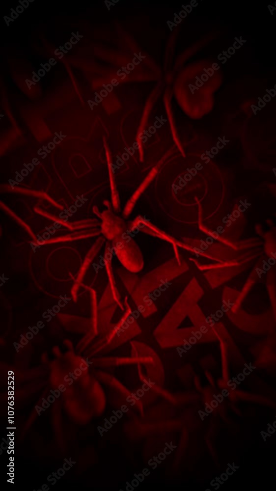 A birds eye view of realistic spiders crawling across screen in a ...