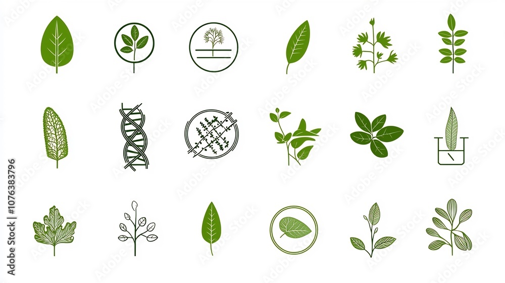 Elegant set of 15 botanical icons in style featuring detailed symbols ...