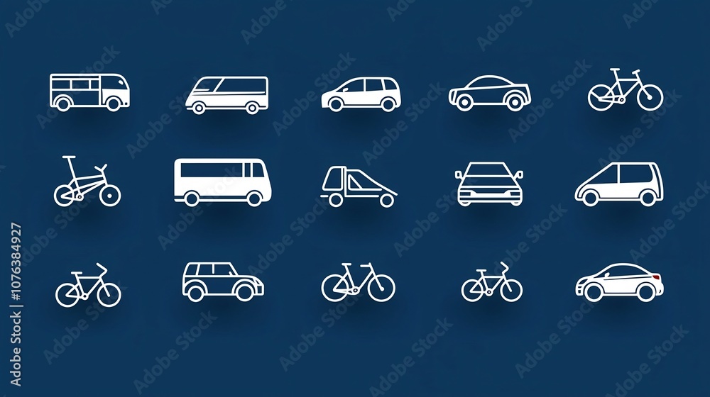 Set of Stylish Outline Icons Representing Various Transportation Modes ...