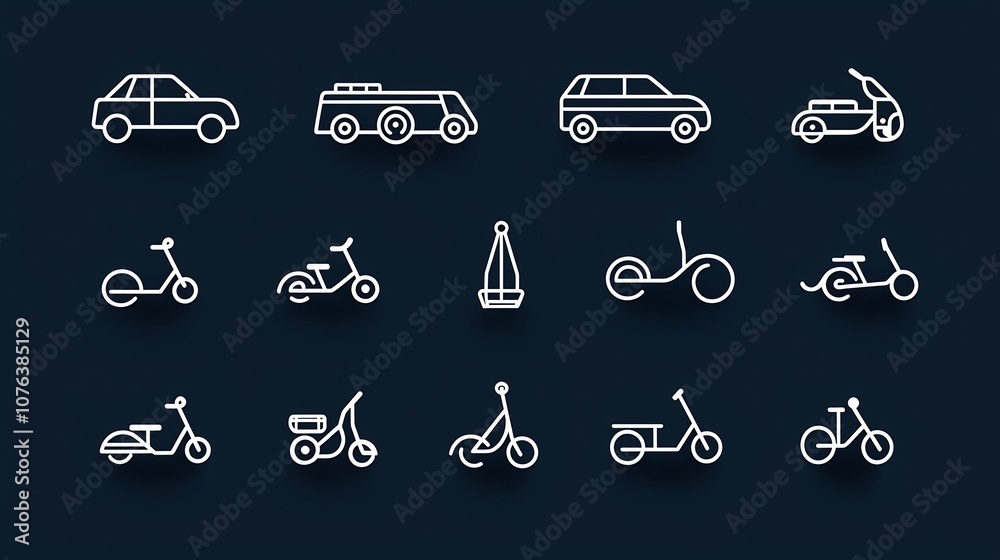 Minimalist Transportation Icon Set of 15 Outline Symbols for Taxi ...