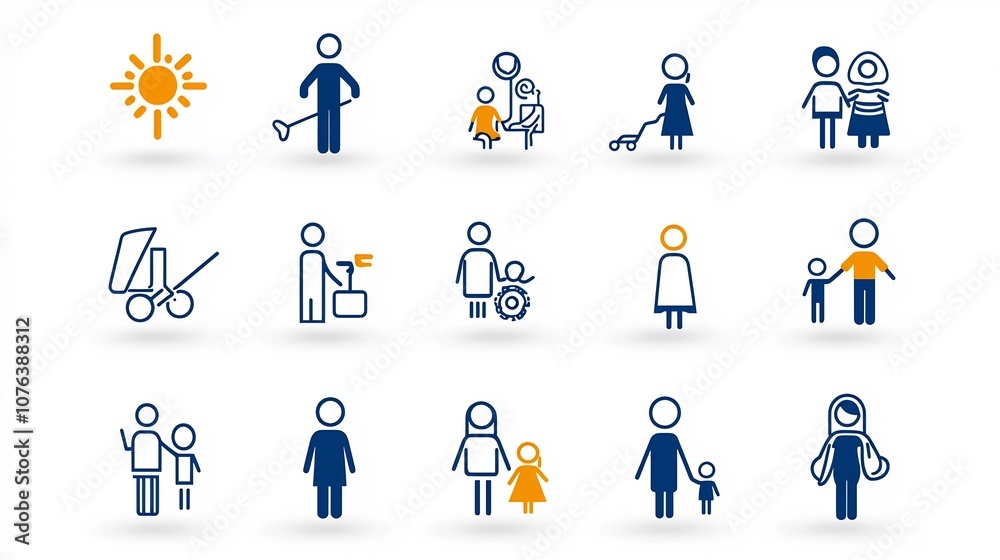 Comprehensive icon set featuring 15 distinct symbols representing ...