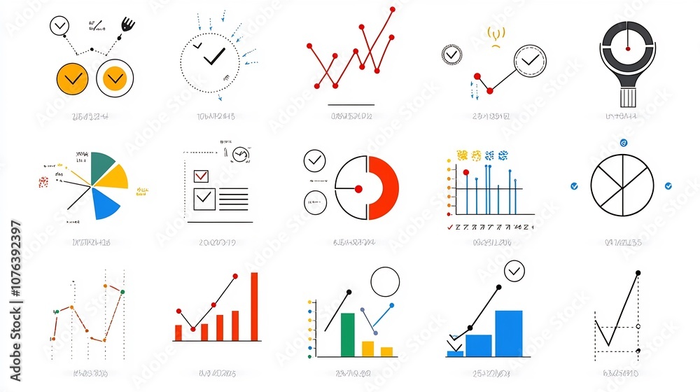 Set of 15 minimalist outline statistics and data analysis icons ...