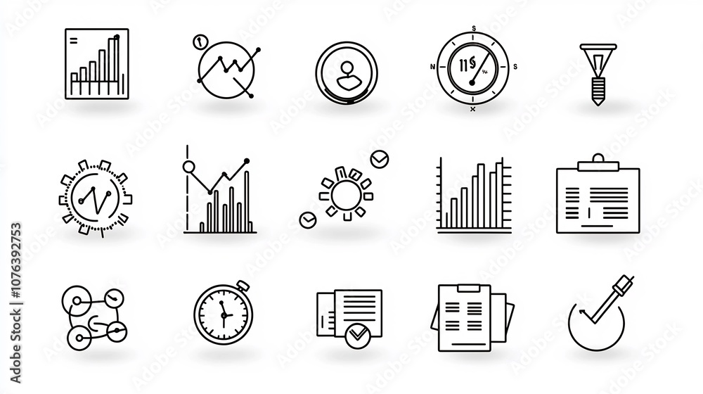 Comprehensive outline icon set featuring 15 symbols for statistical ... Comprehensive outline icon set featuring 15 symbols for statistical ...