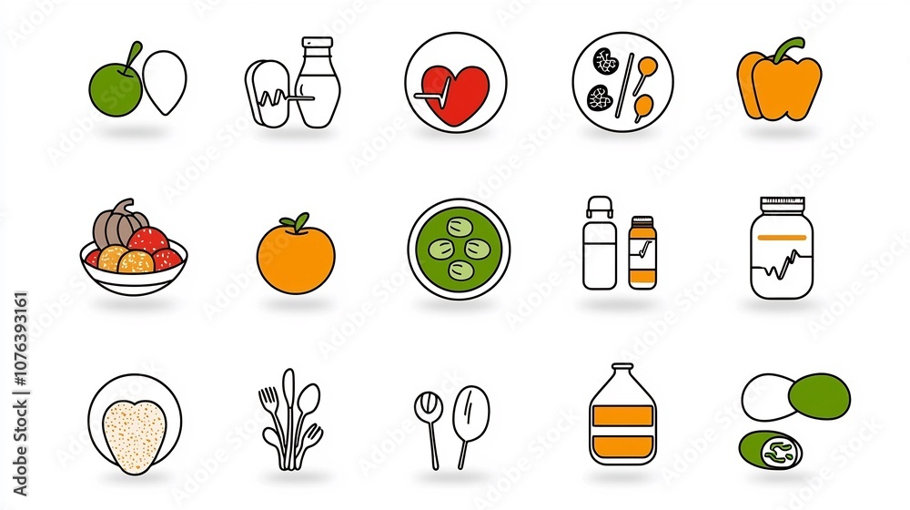 This comprehensive nutrition icon set features a collection of 15 ...