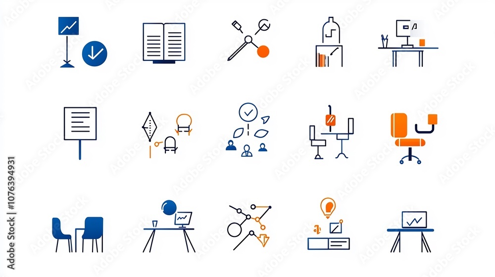 Collection of 15 linear icons focused on professional meetings ...