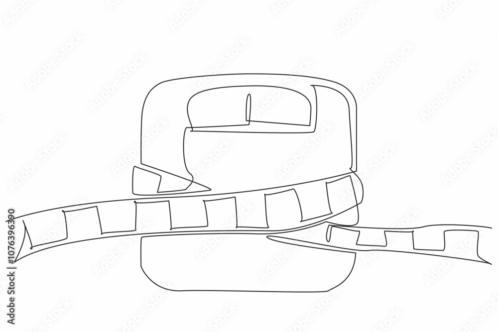 Continuous one line drawing scale tied with measuring tape. Tighten the ...