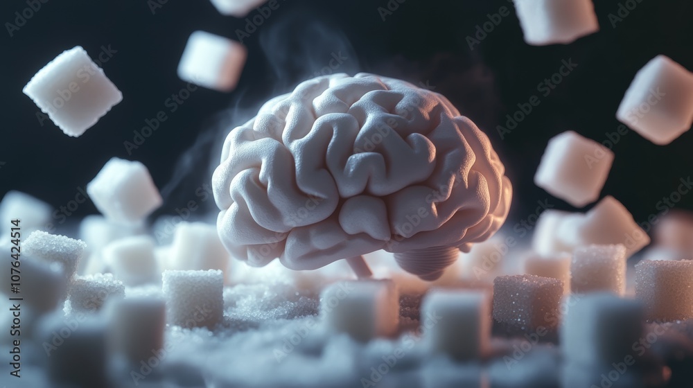 Sugar cubes surrounding a steaming brain illustrate the effects of ...