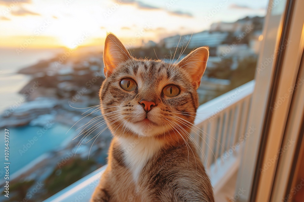 Photo & Art Print Cute cat takes a selfie from his hotel room with a ...