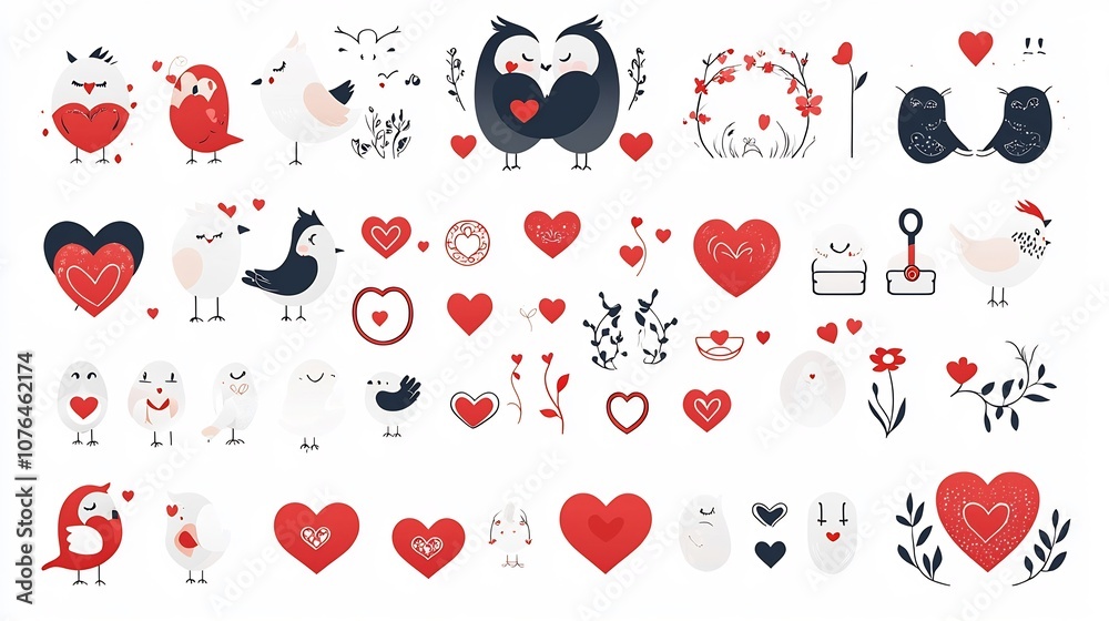 Collection of endearing icons featuring heartwarming symbols of love ...