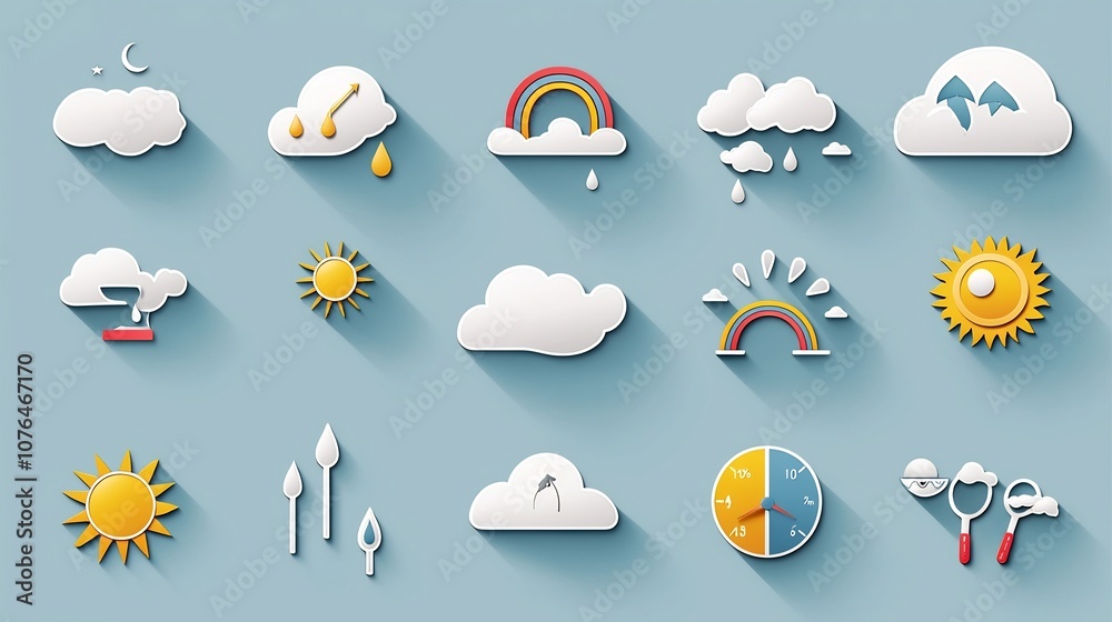Comprehensive of a colorful weather icon set featuring a diverse range ...
