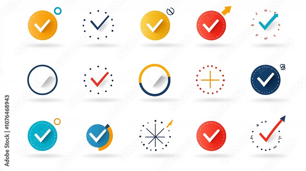 Set of Vibrant Icons Featuring Circles Check Marks and Arrows to ...