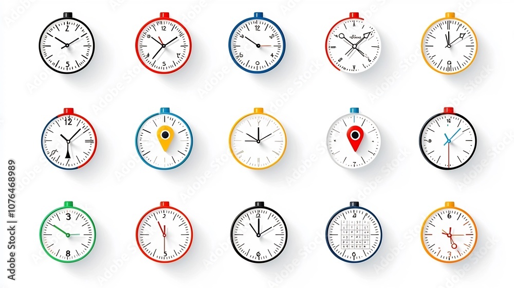 Vibrant and modern icon set featuring symbols for location time and date representation such as ...