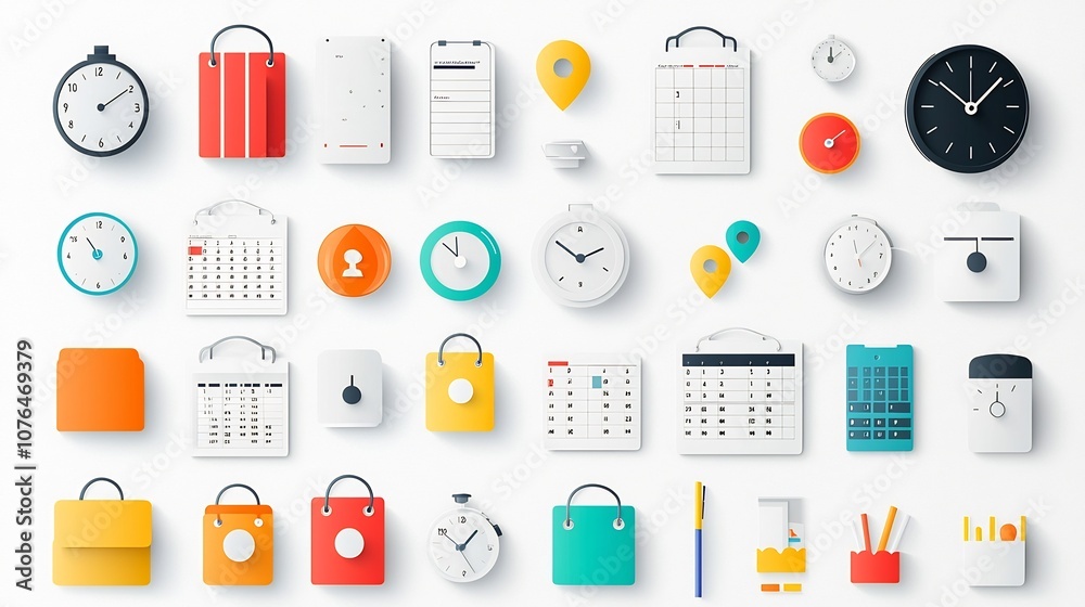 Comprehensive Collection Of Vibrant Icons Related To Scheduling Time Management And Daily