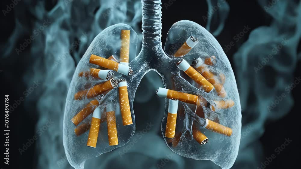 A detailed representation of lungs with cigarettes illustrating the ...