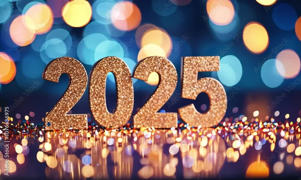 Sparkling 2025 New Year Celebration with Glittering Numbers and Bokeh ...