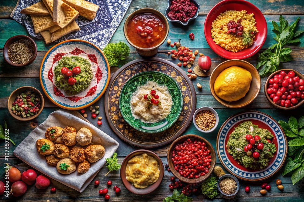 Vibrant Persian Cuisine Display with Iranian Flag Crest Elements ...