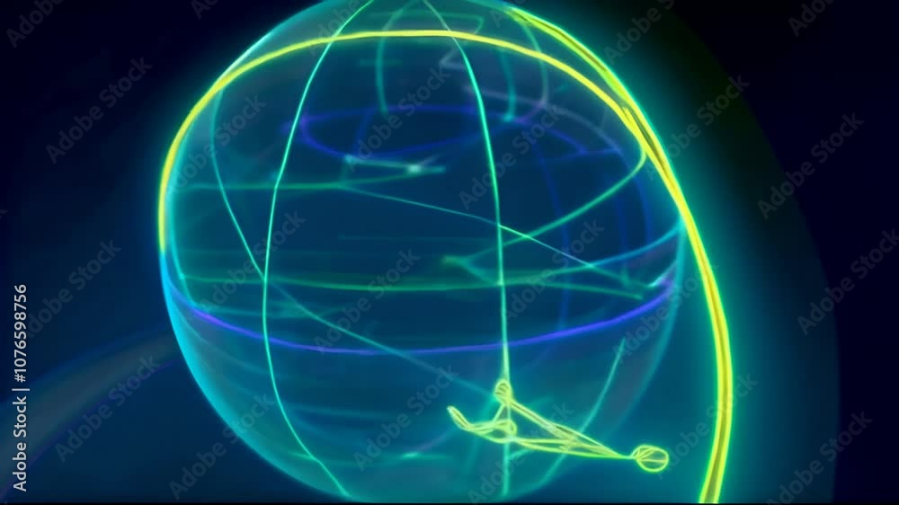 looping animation of a ball trajectory mapped out with neon lines and ...