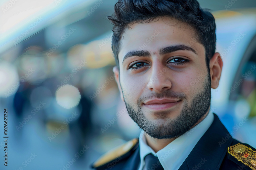 Generative AI portrait of professional airline crew worker steward ...