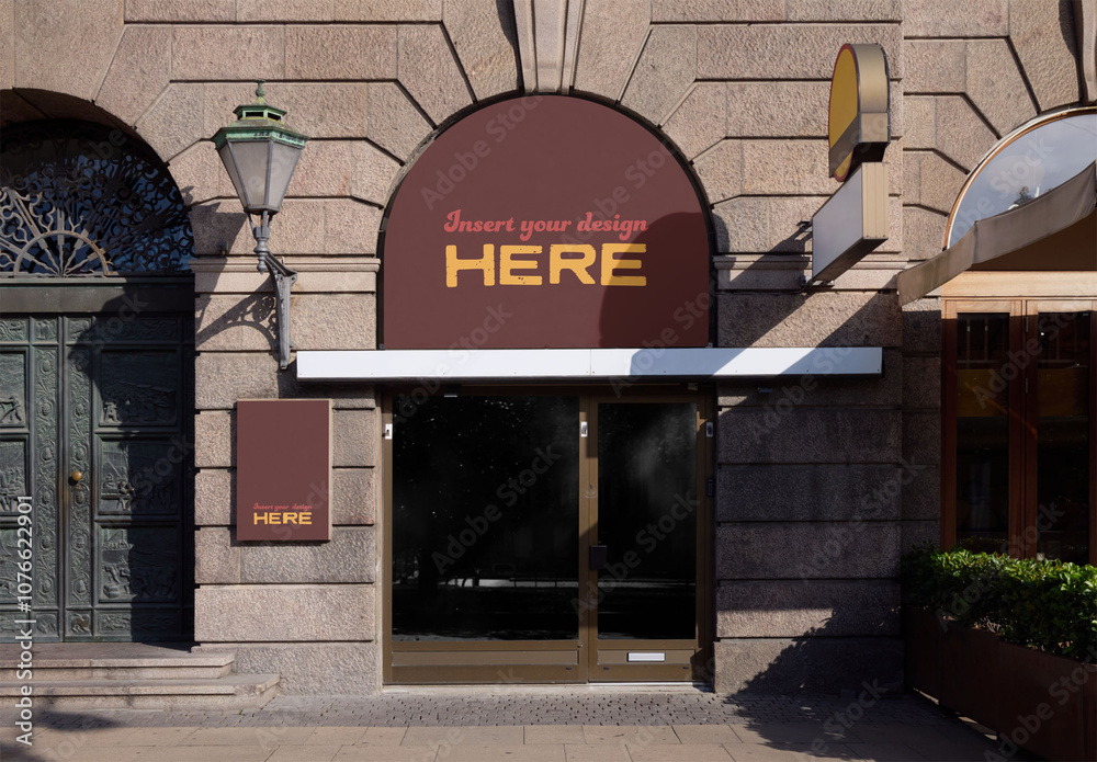 Front View of a Customizable Shop Entrance in Copenhagen With Two ...