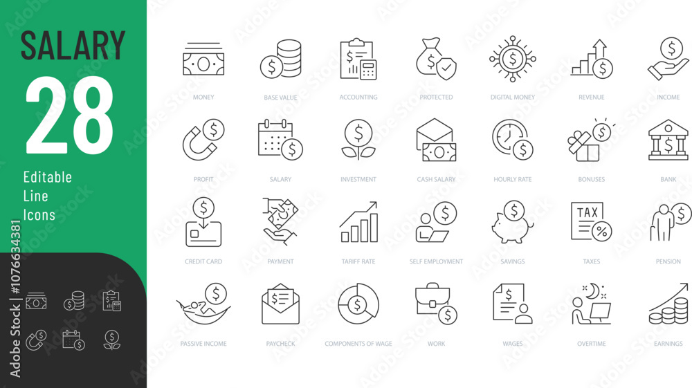 Salary Line Editable Icons set. Vector illustration in modern thin line ...