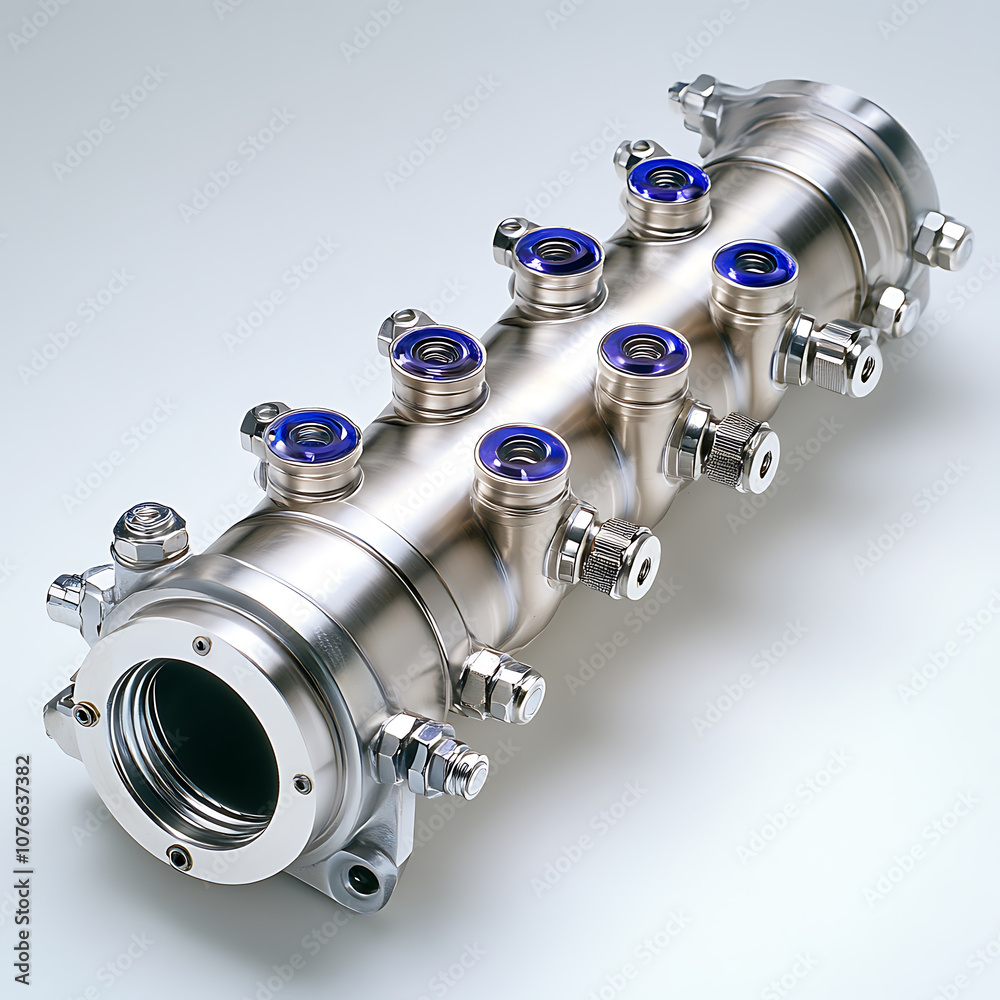 water supply manifold in private house, showcasing sleek, metallic ...