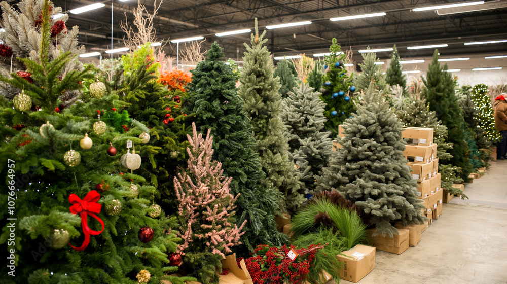 Christmas tree market in winter, documentary style of photography ...