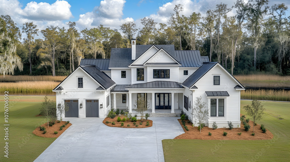 Lowcountry South Carolina plantation house with ancient live oaks and ...