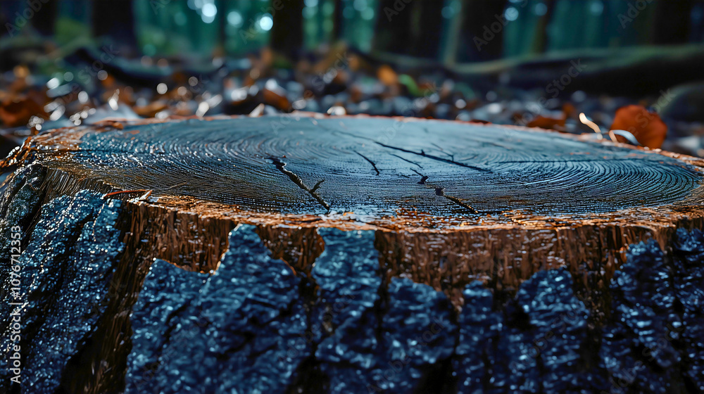 The rings on an old, rain-soaked stump that determine its age the stump ...
