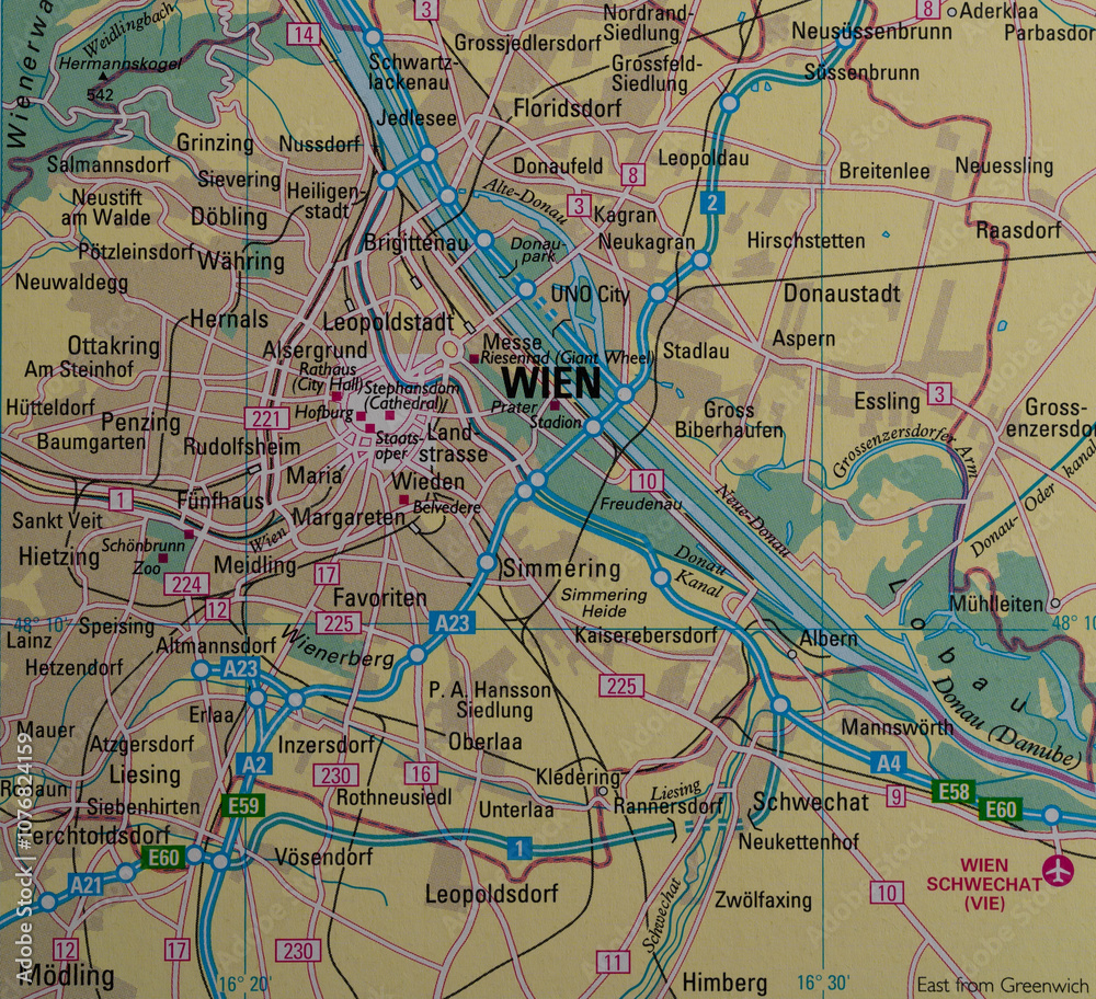 Road map of the greater Vienna, Austria area. Stock Photo | Adobe Stock