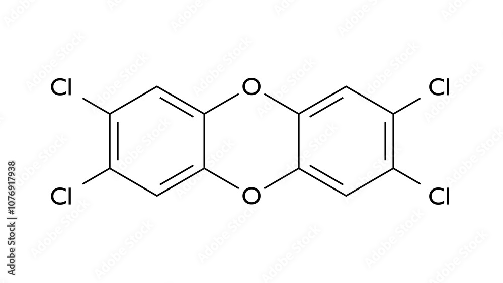 Plakát dioxin molecule, structural chemical formula, ball-and-stick ...