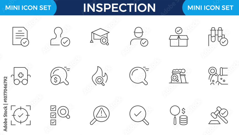 Inspection web icons set in thin line design. Pack of inspection, hire ...
