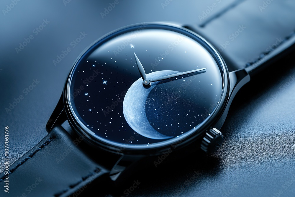 Elegant watch with moon and stars on face, concept of time and s Stock ...