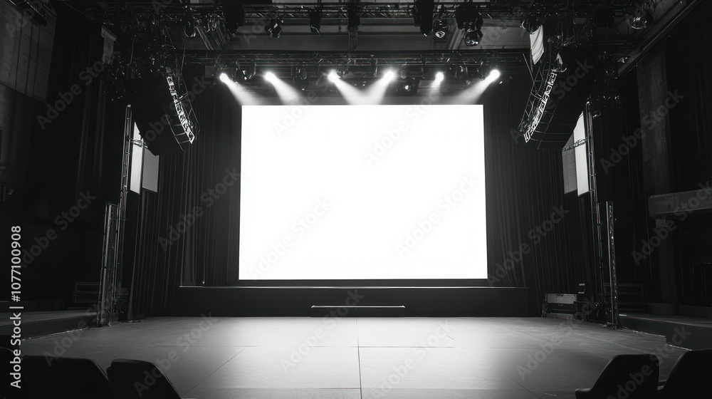 Stage concert large modern rigging and white blank screen technology ...