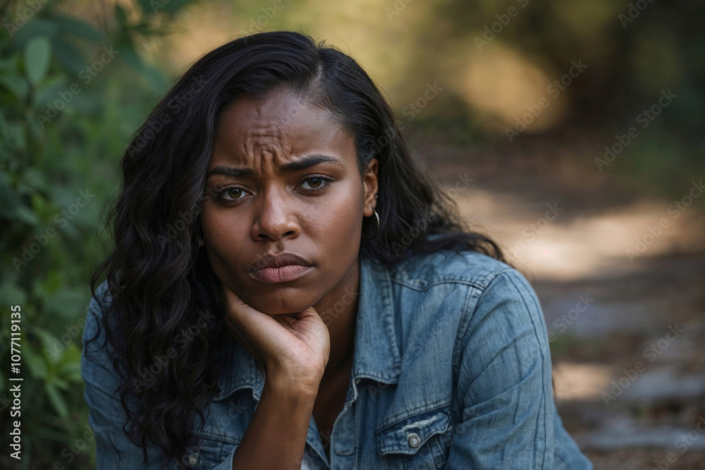 Closeup beautiful sad and desperate black woman suffering depression ...