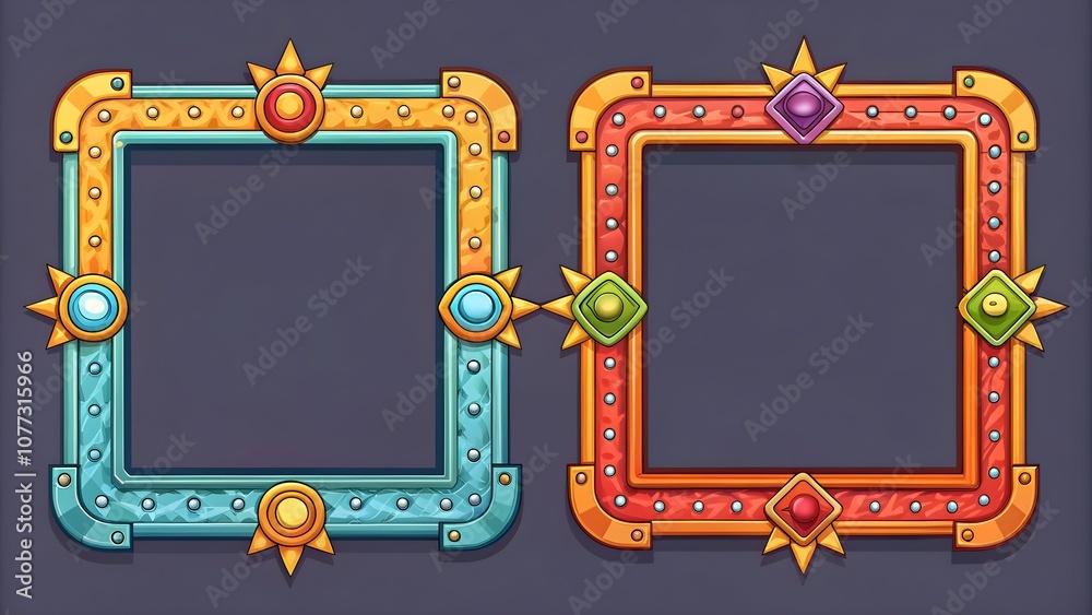 Cartoon Metal Frames for Game UI, Game Interface Cartoon Metal Frame ...