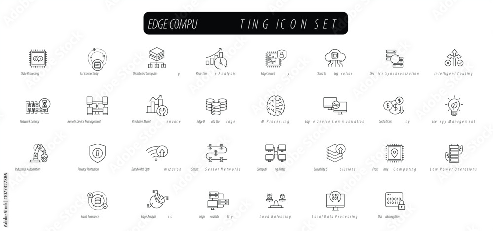 Edge Computing Icon Set. Comprehensive icons for IoT, data processing ...