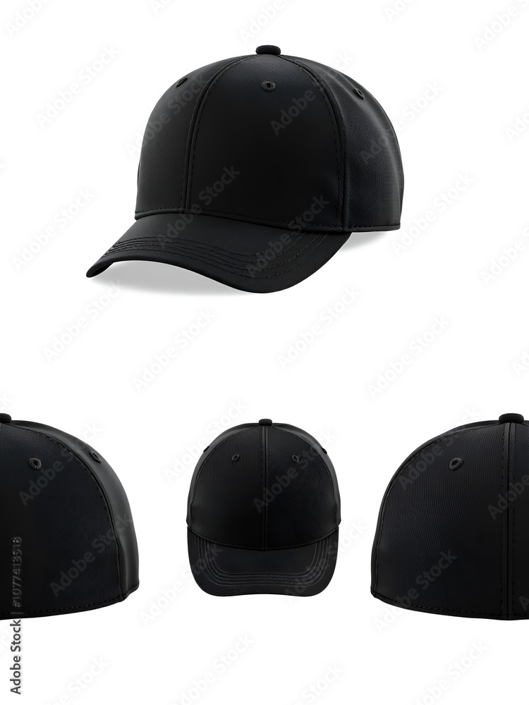 Black baseball cap in four different angles views. Mock up. Stock Photo ...